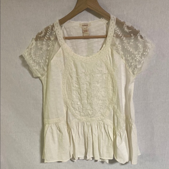 Sundance | Tops | Sundance Cream Ruffled Lace Embellished Peplum Blouse ...